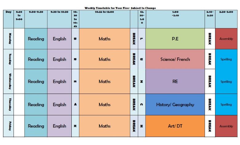Timetable - St Peter's Catholic Primary School
